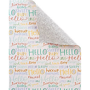 American Greetings Reversible Baby Shower Wrapping Paper, Animals and Hearts (4 Rolls, 160 sq. ft)