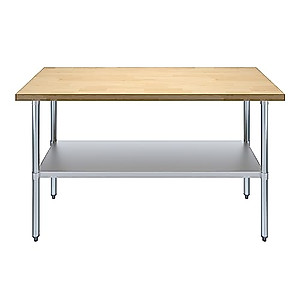 AmGood 24" x 60" Maple Wood Top Work Table with Adjustable Undershelf