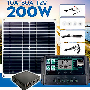 200 Watt 12V Portable Solar Panel Kit | Monocrystalline Solar Panel with Solar Charge Controller | Fast Charging QC3.0 USB C | Ideal for Car Automotive Boat Marine RV Camping (100A)
