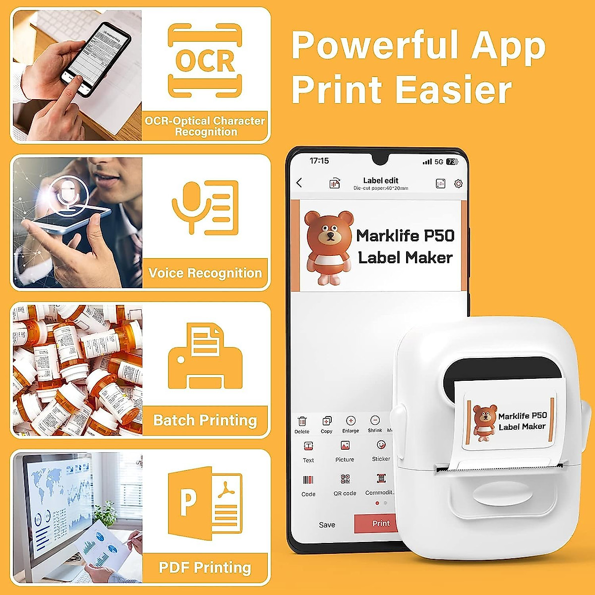 MARKLIFE P11 Label Makers Machine with 4 Tape,Mini Portable Thermal Mobile Sticker Maker for Cabinet Organizer&Home Organization (Green)