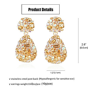 ATIMIGO Trendy Champagne Rhinestone Teardrop Dangle Earrings Sparkly Crystal Chandelier Drop Statement Earrings Hypoallergenic for Women