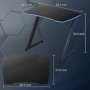 HKLGorg Gaming Desk 39" Computer Desk Gaming Table Writing Table Modern Ergonomic Racing Style Home Office Desk Workstation Carbon Fiber Headphone Hook for Men Boyfriend Female Gift- Blue