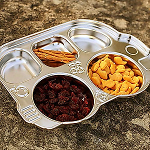 Innobaby Stainless Bus Plate, The Original, Rust Free, Safe Divided Platter, Mom Invented Fun Shape Plate Din Din SMART for Babies, Toddlers and Kids, BPA Free Plate