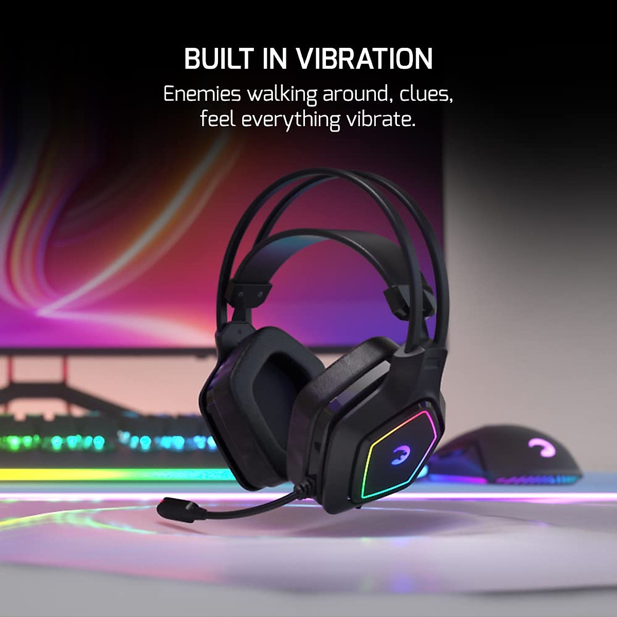 GAMEPOWER Mihawk USB Gaming Headset - 7.1 Virtual Surround Sound, Wired RGB Led Headphones with 50MM Drivers, Comfort Design, 360 Spatial Audio, Noise Cancelling Mic, PC, Laptop, Black