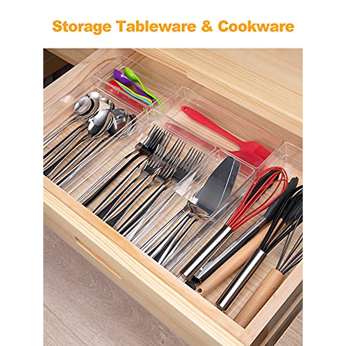 SMARTAKE 29-Piece Drawer Organizer with Non-Slip Silicone Pads, 4-Size Desk Drawer Organizer Trays Storage Tray for Makeup, Jewelries, Utensils in Bedroom Dresser, Office and Kitchen (Clear)