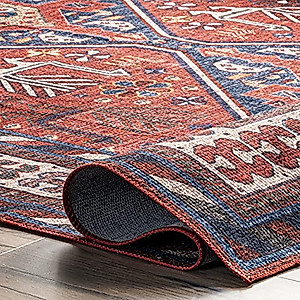 nuLOOM Stella Machine Washable Traditional Tribal Area Rug, 6' x 9', Rust