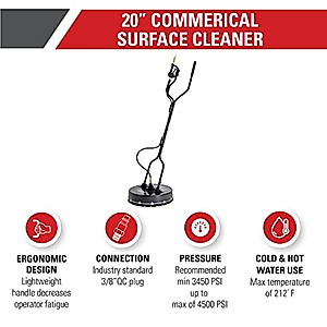 Simpson Cleaning 80182 Universal 20" Industrial Pressure Washer Surface Cleaner for Hot and Cold Water Machines, 3/8" Quick Connection, Recommended min 3450 PSI up to max of 4500 PSI, Black