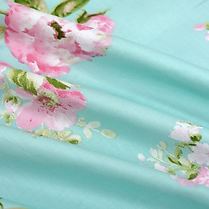 FADFAY Shabby Floral Duvet Cover Set Pink Grid Cotton Farmhouse Bedding with Hidden Zipper Closure 3 Pieces, 1duvet Cover & 2pillowcases,King/California King Size