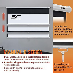 Elite Screens Manual B, 100-INCH Manual Pull Down Projector Screen Diagonal 16:9 Diag 4K 8K 3D Ultra HDR HD Ready Home Theater Movie Office Presentation, M100H