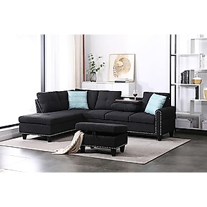 AYOUZ 98" L-Shape Linen Convertible Sectional Sofa Set with Left Facing Chaise & Ottoman, Modern Living Room Furniture-Set w/Storage for Home, Office, Apartment