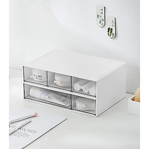 Stackable Desk Organizer with 6 Drawers, 3 Tier Plastic Desk Storage Box Desktop Drawers, Makeup Storage, Desk Organizer and Accessories for Desk, Cosmetic Skincare Storage Office School Home (White)