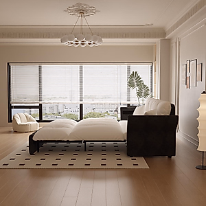 CAPCAEK 74.8” Queen Pull Out Sofa Bed, Luxury Velvet Convertible Sleeper Sofa Couch, Comfy Cloud Futon Bed Pull Out Couch,Velvet Loveseat Couch for Living Room