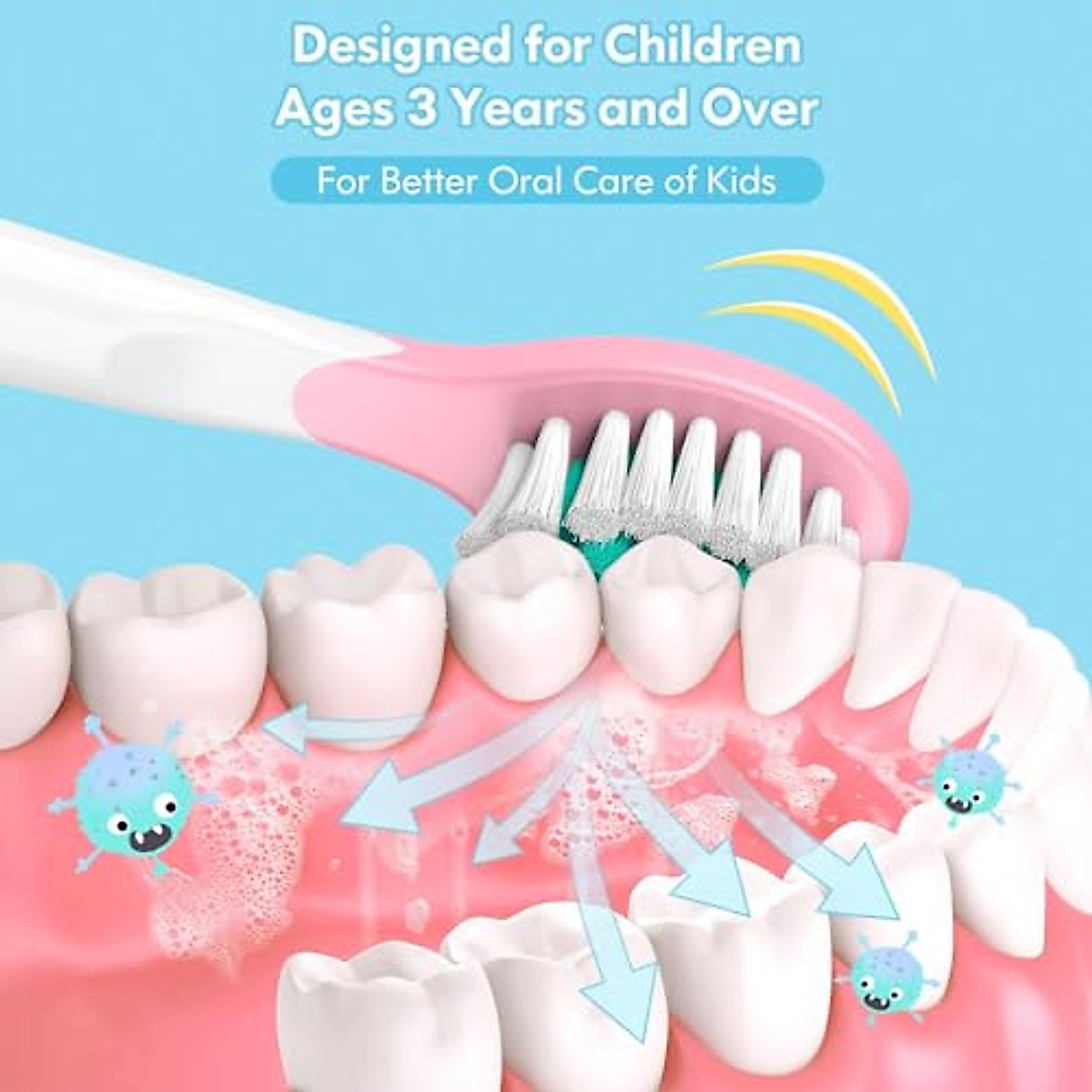 DADA-TECH Kids Electric Toothbrush Rechargeable, Sonic Silicone Teeth Brush with Timer for Children Boys Girls Ages 3+, 3 Modes with Memory, 4 Soft Brush Heads (Pink Shiba Inu Dog)