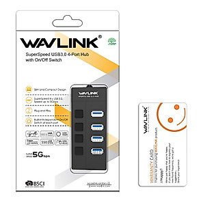 4 Port USB 3.0 Hub,Wavlink USB Hub with Individual Power Switches and LEDs Super Speed 5Gbps Data Transfer Hub for Mac Laptop Ultrabook and Tablet PC