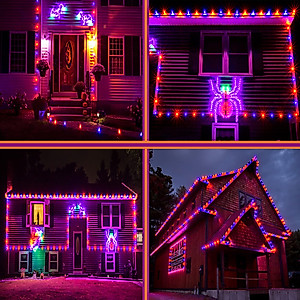 kemooie 500 LED Halloween Lights, 164FT 8 Lighting Modes Plug in Waterproof Fairy Lights for Outdoor Tree Lights Party Garden Balcony Halloween Decorations(Purple and Orange)