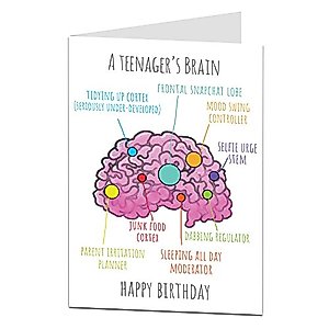 LimaLima Funny Birthday Card Teenagers Brain Perfect For 14th 15th 16th 17th Son Daughter Niece Nephew