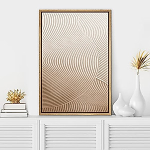 SIGNWIN Framed Canvas Print Wall Art Pastel Brown Geometric Wave Landscape Abstract Shapes Illustrations Minimal Decorative Nordic Zen Bohemian Chic for Living Room, Bedroom, Office - 16"x24" Natural