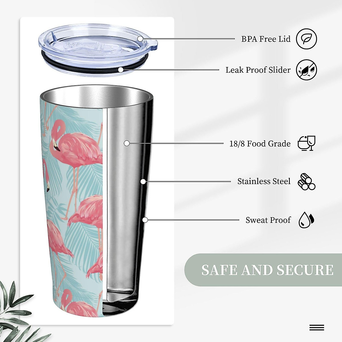 Flamingo 20oz Insulated Stainless Steel Tumbler With Lids And Straws Stainless Steel Double Wall Vacuum Insulated Travel Coffee Mug Leak-Proof Lid & Flip Lid For Hot And Cold Drinks
