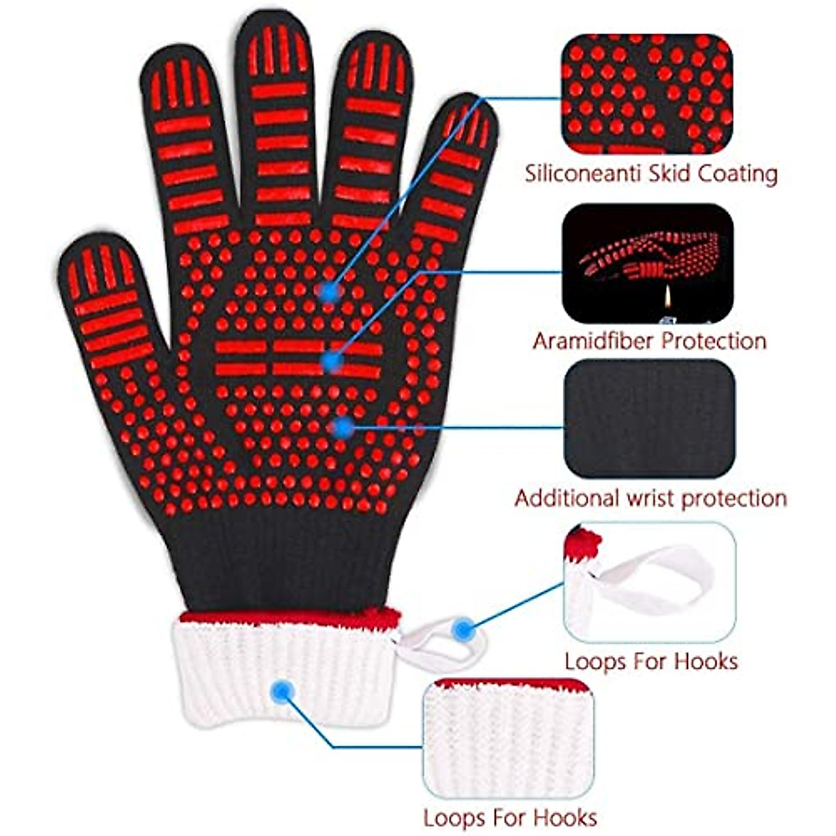 Donkik BBQ Grilling Gloves, 1472°F Extreme Heat Resistant Outoor Barbecue Gloves, Kithen Silione Non-Slip Oven Mitts for Barbeue, Cooking, Baking, Grilling, Welding