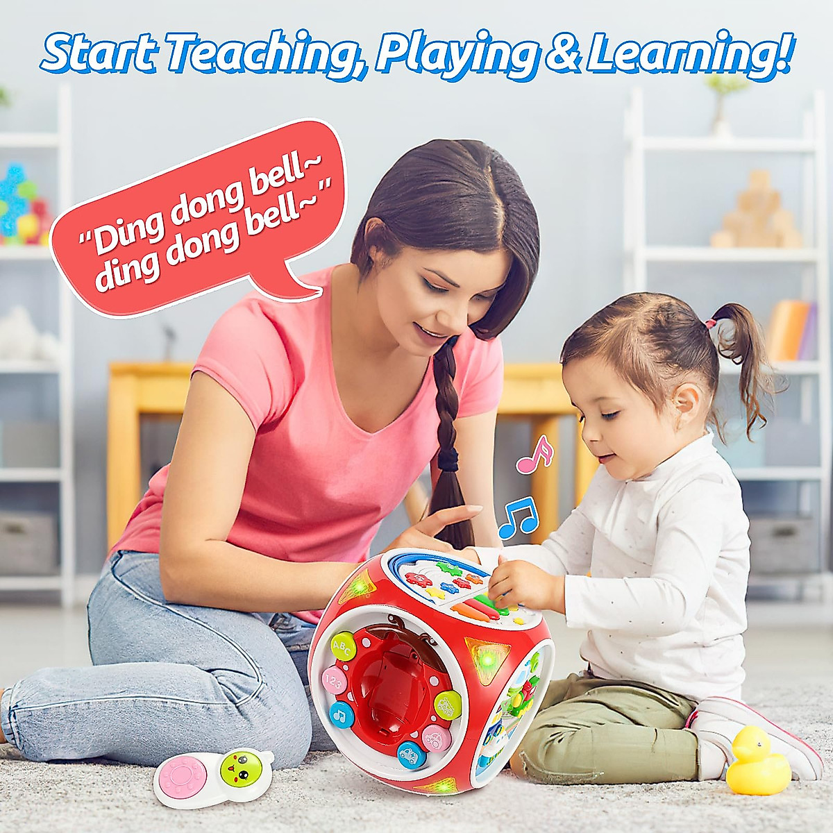 BAOLI Toddler Activity Cube, 6 in 1 Busy Learning Shape Sorter Toy with Music Keyboard, Gear, Sound & Light, Early Educational Toy Birthday Gifts for Baby Toddlers Children Boys Girls Age 1-3