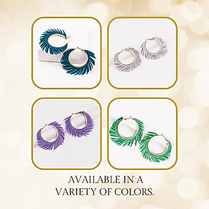 Olivia Welles Willow Chunky Gold Hoop Earrings, Colorful Fringe Spiral Womens Hoop Earrings Fashion Jewelry for Any Event (Gold)