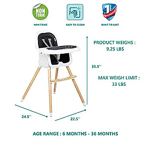 Dream on Me Lulu 2-in-1 Convertible Highchair in Black | Compact High Chair | Lightweight | Portable