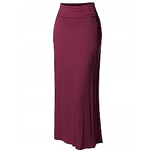 ShezPretty Women's Premium Fold Over High Waist Long Floor Length Maxi Skirt (XLarge, Burgundy)