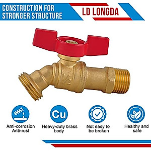 LD Longda Male Hose Bibb 1/2" MIP × 3/4" MHT with 1/4-Turn Water Hose Shut Off Valve, Hreaded Garden Hose Outlet Ideal for Gardens, patios, Boiler Drain (1-Pack)