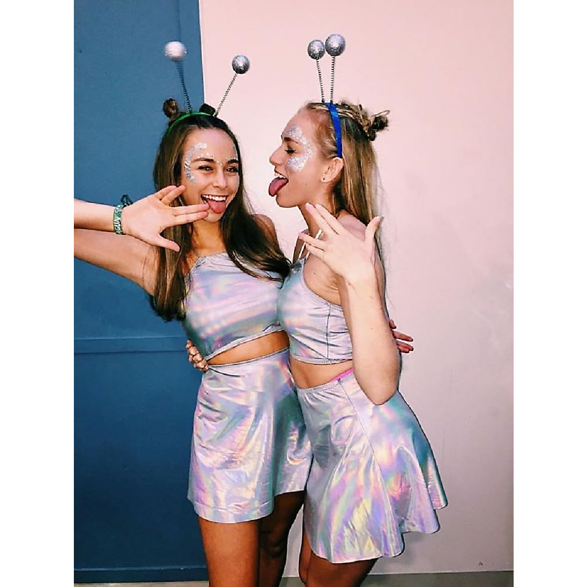 Alien Headband Halloween Alien Costume Accessories Alien Antenna Headband Adult with Face & Body Chunky Glitter Space Theme Party Favors for Women