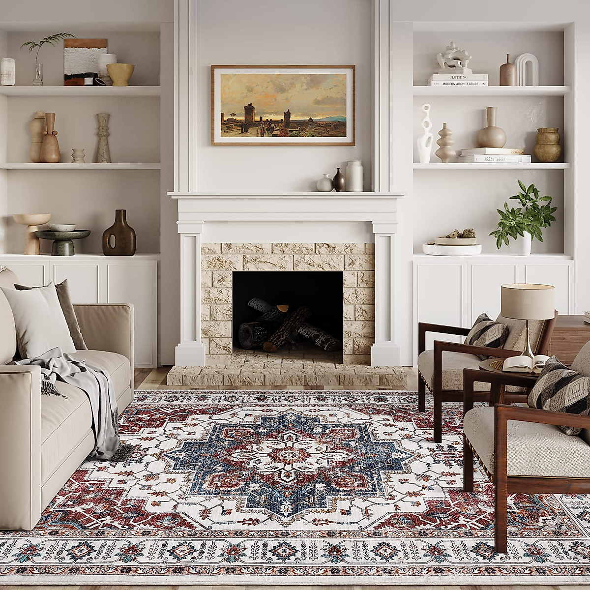 zesthome 8x10 Area rugs,Stain Resistant Washable Rug,Ultra-Thin Rugs for Living Room,Bedroom,Non-Slip Backing Home Decor Large Area Rug (Burgundy,8'x10')