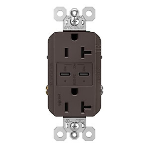 Pass & Seymour TR20USBPD Power Delivery USB Outlet, Brown
