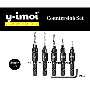 Y-imoi Drill Bit Set 5 Pieces Countersink Drill Bit Set Adjustable Countersink Bit Professional Drill Bits for Metal, Woodworking, Aluminum, Plastic Premium High Speed Steel Bit for Power Tools