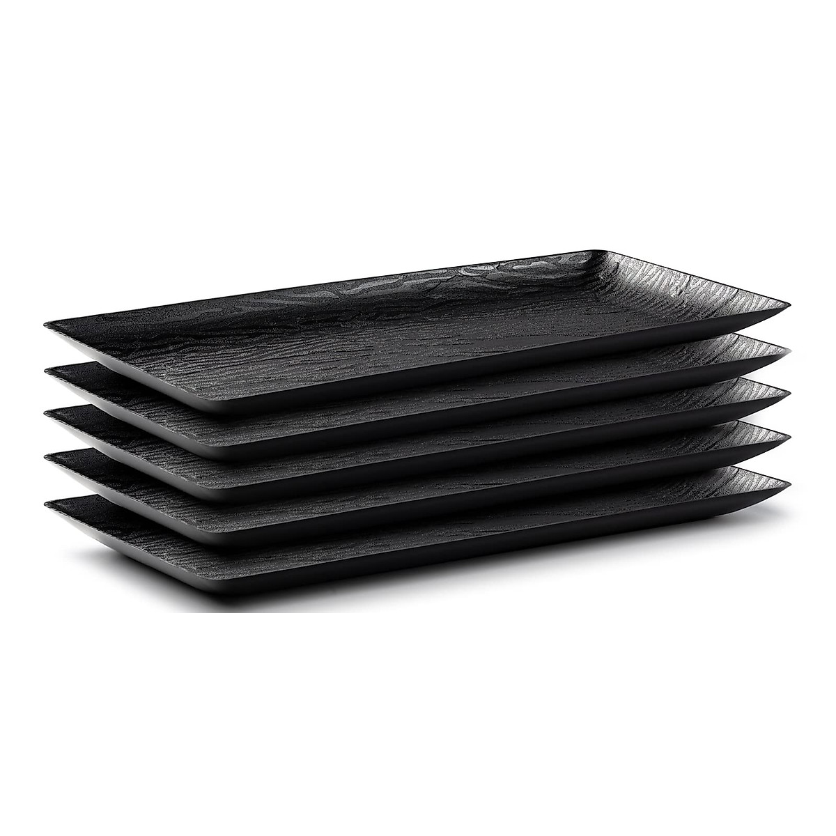 Plastic Serving Tray, Black Wood Pattern Party Platters, Disposable Premium Durable Plastic, 17" x 9" Rectangular Serving Tray, 5 Pack - Posh Setting