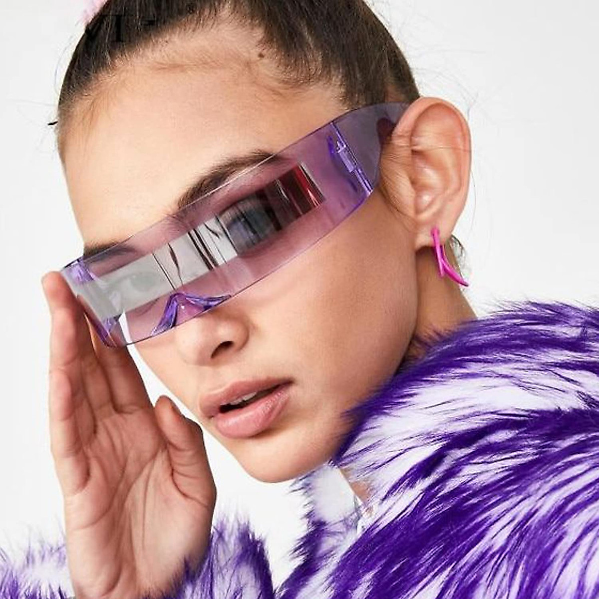 Dollger Futuristic Sunglasses Space Cyclops Wrap Around Glasses Rimless Translucent Mirrored Lens