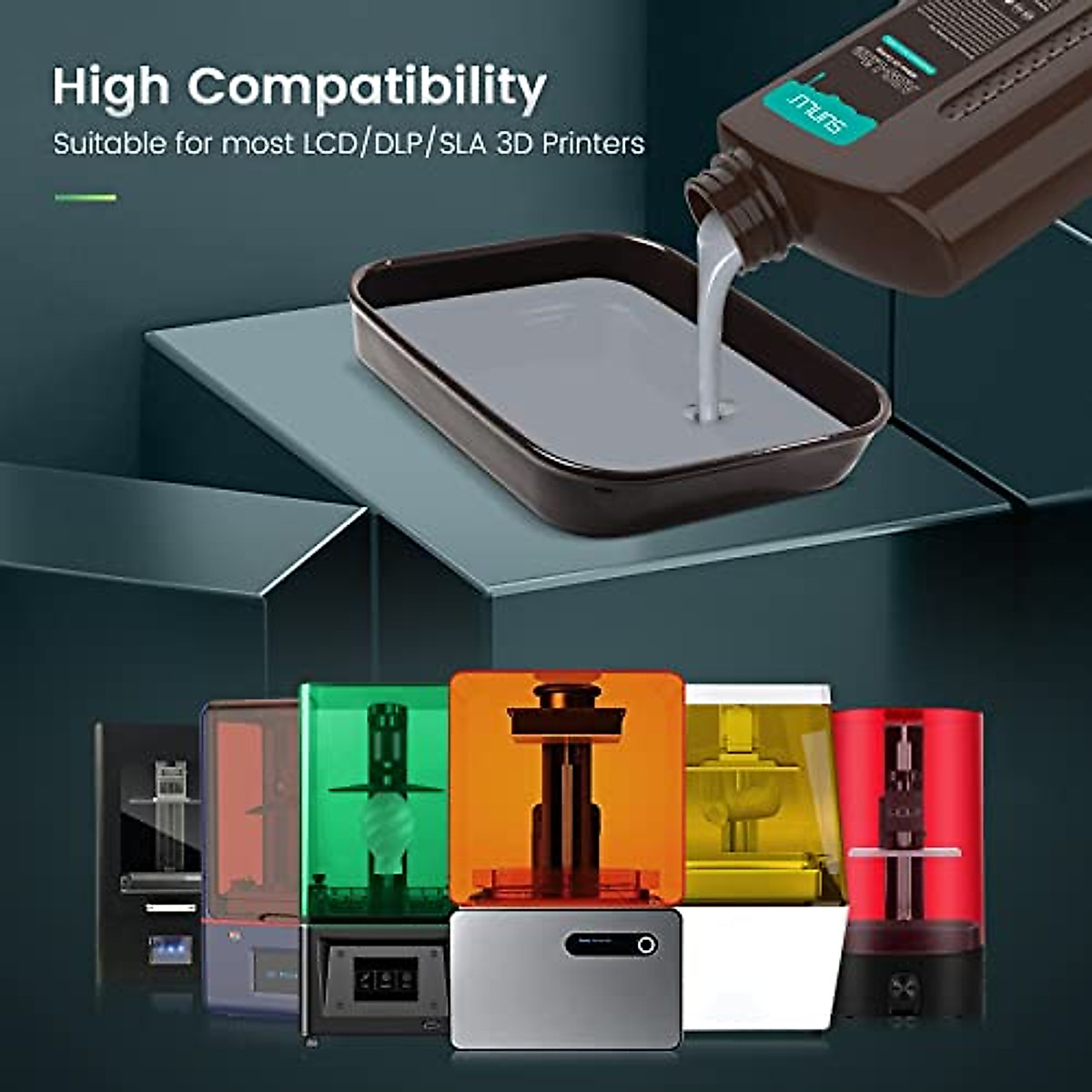 SUNLU 3D Printer Resin, 1000g ABS-Like High Toughness Resin for 4k/6k/8k LCD/DLP/SLA Resin 3D Printer, 405nm UV Curing 3D Printing Resin, Good Resistance, Non-Brittle & High Precision, Grey 1000g