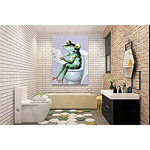 Yihui Arts Funny Bathroom Wall Art Hand Painted Happy Frog Reading Book Large Painting Pictures with Framed for Decor