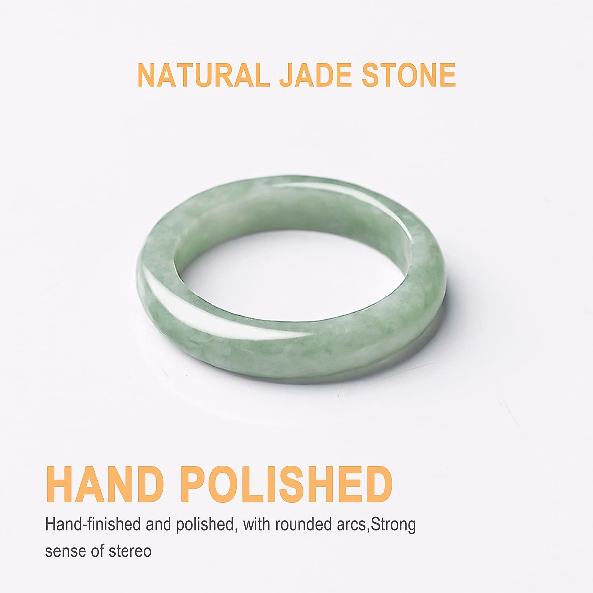 BJIMIDTI A Grade Jade Rings(Size:8), Natural Light Green Jade Band Rings