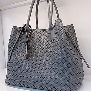 Woven Leather Shoulder Bag For Women Tote Bag Purse (grey)
