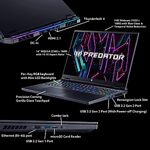Acer Predator Helios 16 Gaming Laptop | 13th Gen Intel Core i7-13700HX | NVIDIA GeForce RTX 4070 | 16" 2560 x 1600 240Hz G-SYNC Display | 16GB DDR5 | 1TB Gen 4 SSD | Killer Wi-Fi 6E | PH16-71-72YG , Black