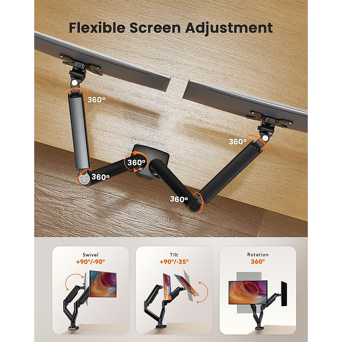 ErGear Dual Monitor Stand up to 32 inches Screen, Load-Bearing Max 22 lbs Each Arm, Adjustable Dual Monitor Mount, Sturdy Steel vesa Monitor Mount with Stable VESA 75x75 100x100mm