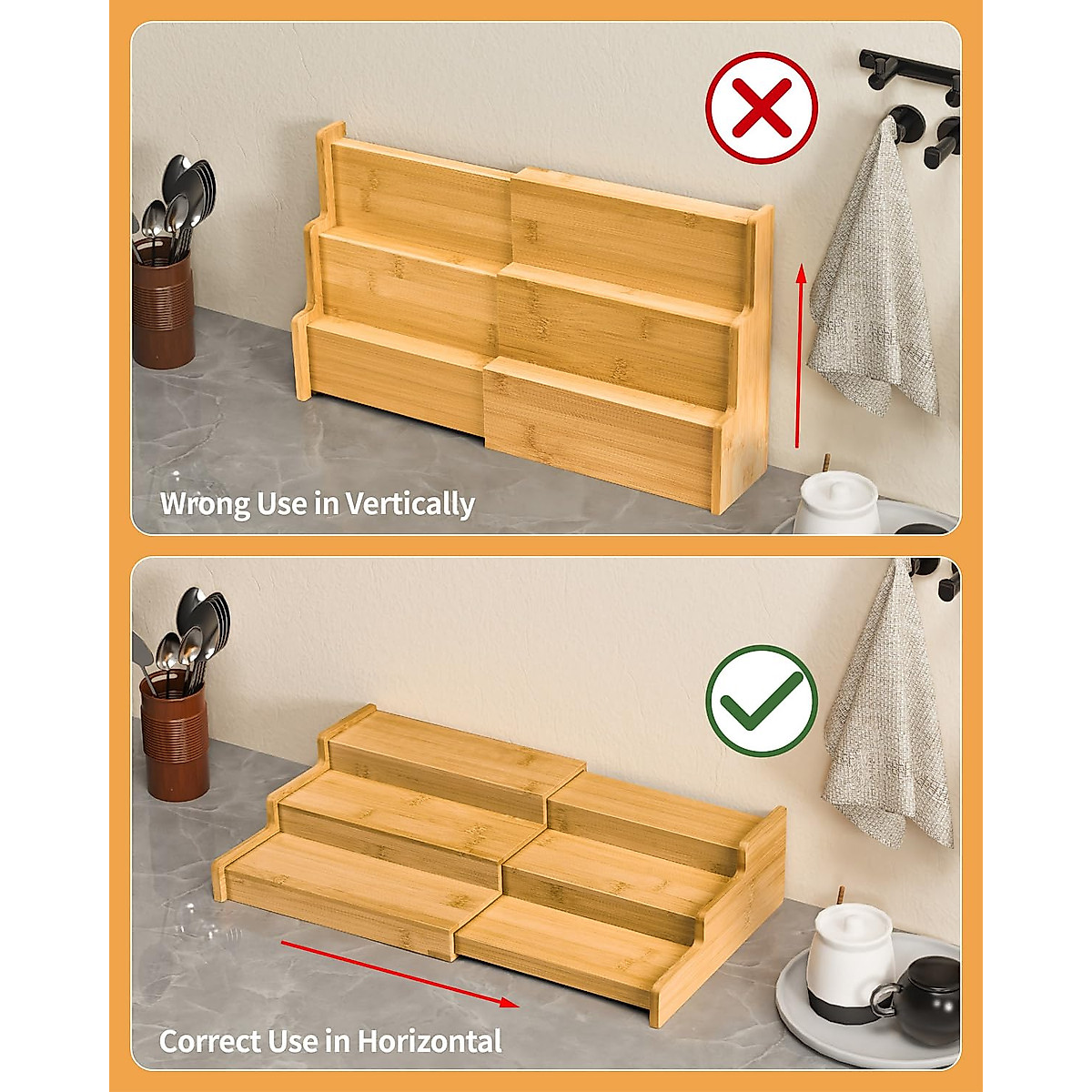 VenDotbi Spice Rack Organizer, 3 Tier Expandable Bamboo Spice Rack Organizer, Great for Kitchen Cabinet, Cupboard, Pantry and More