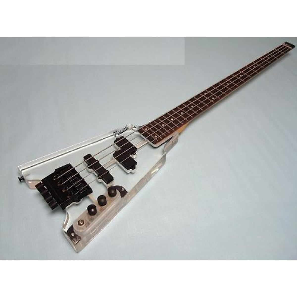 Ktone 4 String Clear Body Lucite Electric Bass Guitar, Headless with Free Gig Bag New