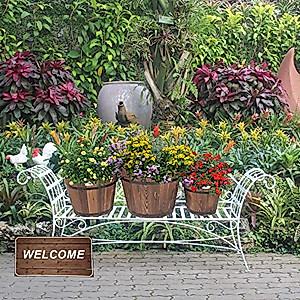 VINGLI 3 pcs Wooden Planter Barrel Set, Real Wood Indoor/Outdoor Flower Pot w/Drainage Holes, Different Sizes, Large Garden Container Box