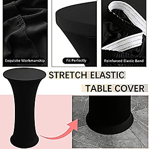 Jusmate Cocktail Spandex Stretch Round Tablecloth, 2 Pack 24"x43" Fitted Highboy Stretch Table Cover High Top Round Cocktail Tablecloth for Bar Wedding Party Banquet (Black)