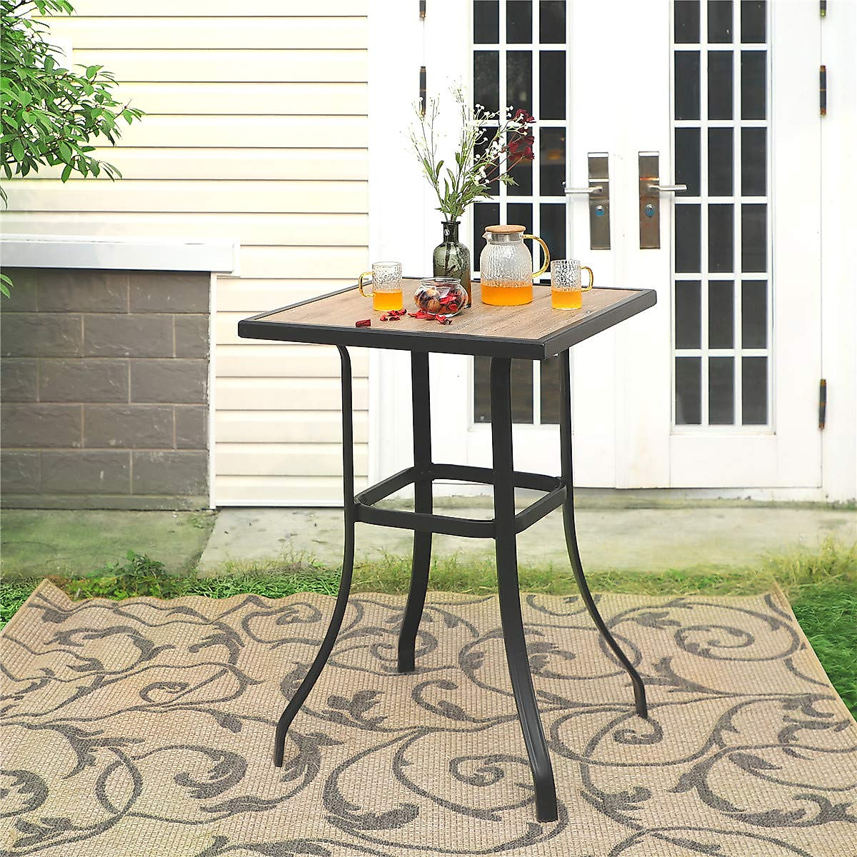 PHI VILLA 3 PCS Patio Swivel Bar Set Outdoor Furniture Bar Height Bistro Set, 2 Bar Stools and 1 Table