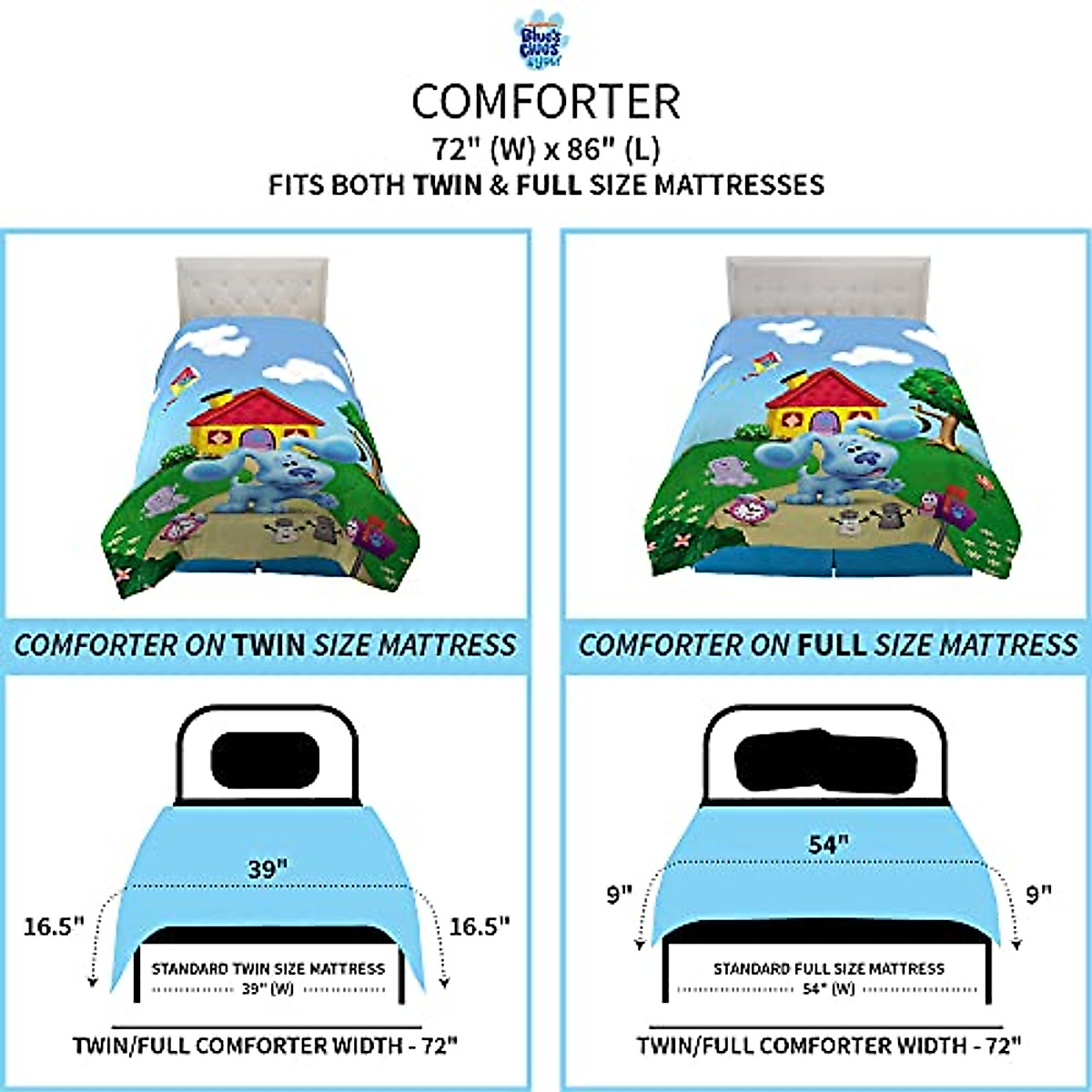 Franco Kids Bedding Super Soft Microfiber Reversible Comforter, Twin/Full, Blues Clues