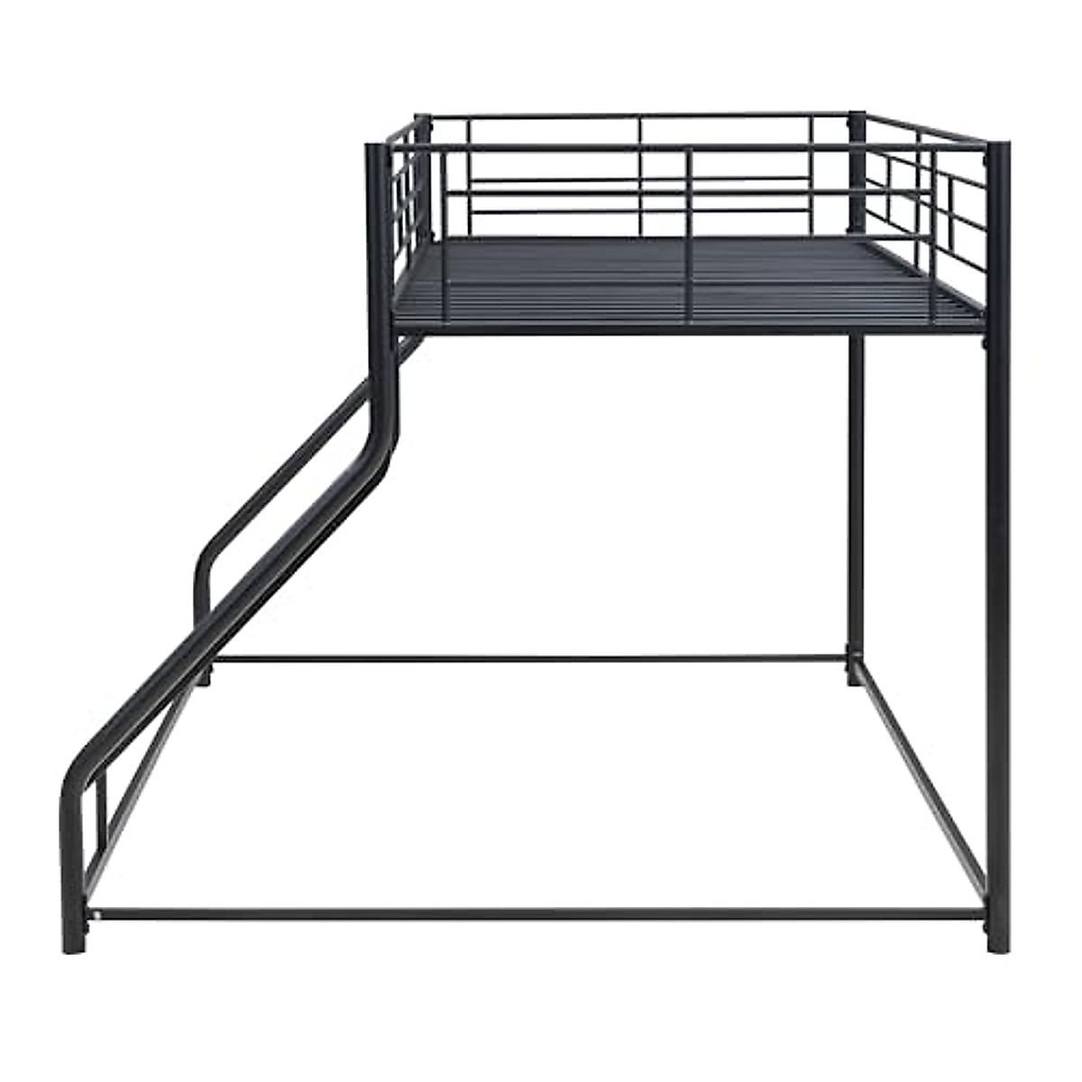MiHunnor Twin XL Over Queen Metal Floor Bunk Bed, Metal Bunk Bed Frame with Safety Guardrail and Staircase for Kids Teens Adult, No Box Spring Needed