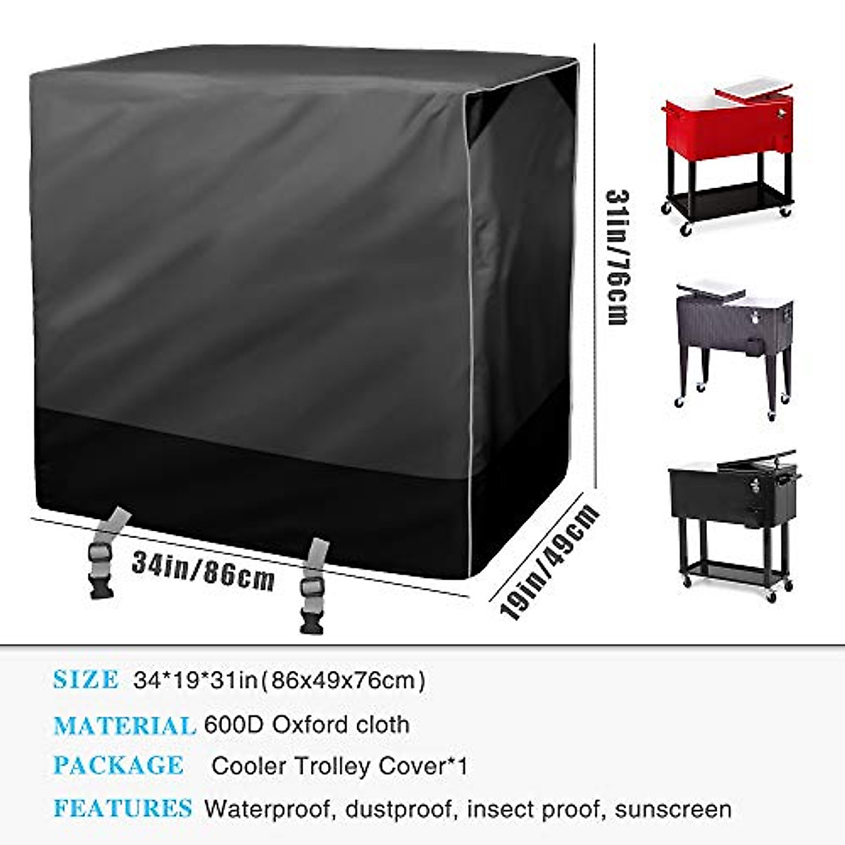MBOOM Patio Cooler Trolley Cover,Rolling Cooler Cart Cover Fits Most Patio Ice Chest Party Cooler,Waterproof, Dustproof and Sunscreen（34L x 19W x 31H in）