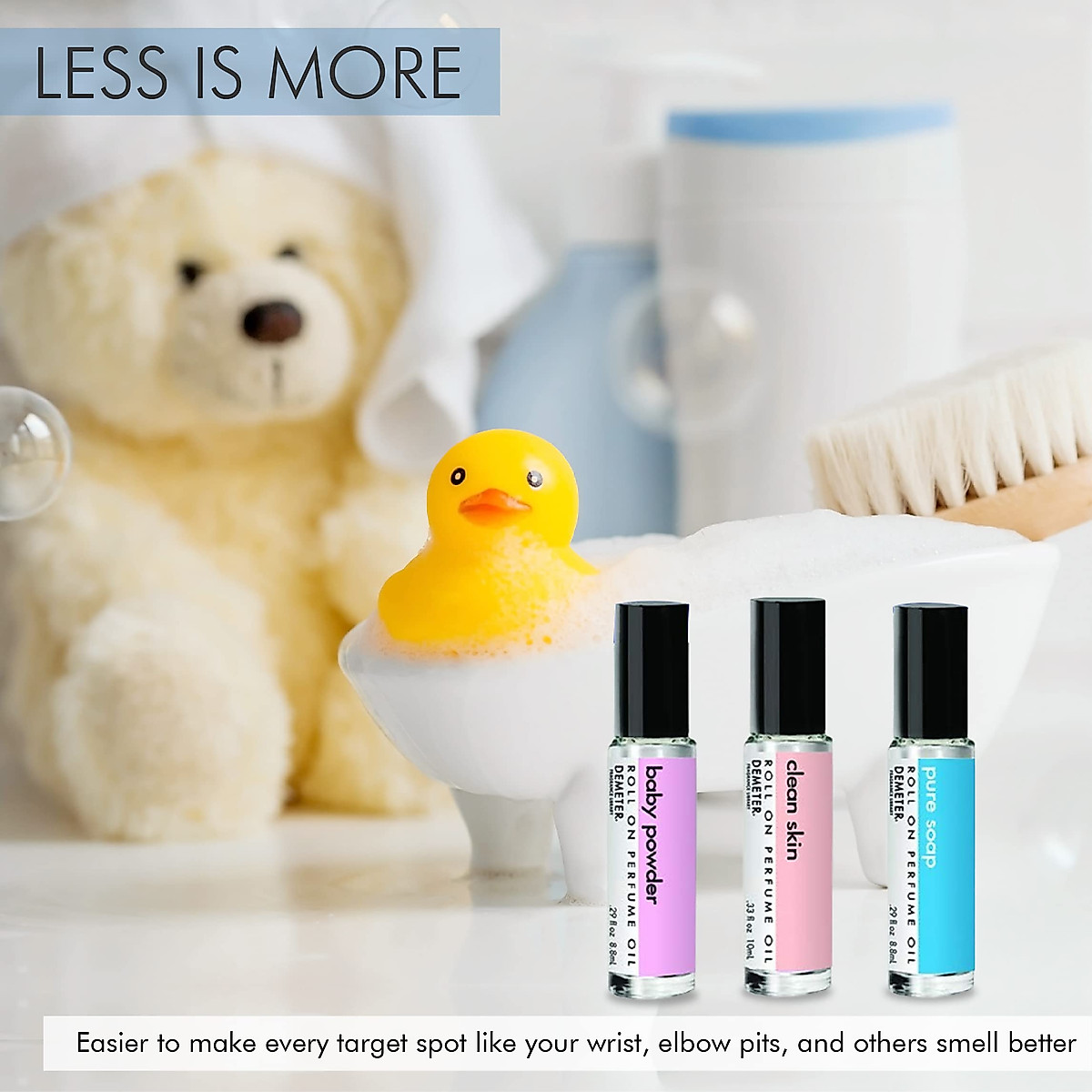 DEMETER Fragrance Library - Classic Six Piece Roll On Perfume Oil Set – Baby Powder, Kitten Fur, Pure Soap, Pixie Dust, Clean Skin, Jasmine