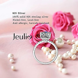 Jeulia Women 5.43ct Cushion Cut Engagement Ring 925 Sterling Silver Single Stone Anniversary Band Rings Cubic Zirconia Wedding Eternity Rings Promise for Her (Silver, 6)